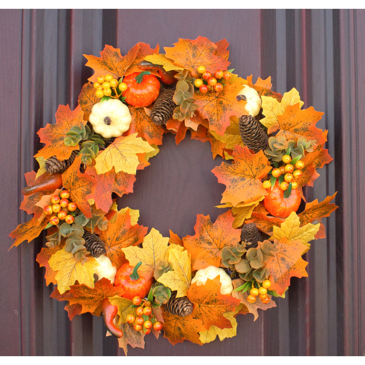 Primrue Ansuma 20" Orange Handmade Halloween Pumpkin & Pine Cones Wreath & Reviews | Wayfair